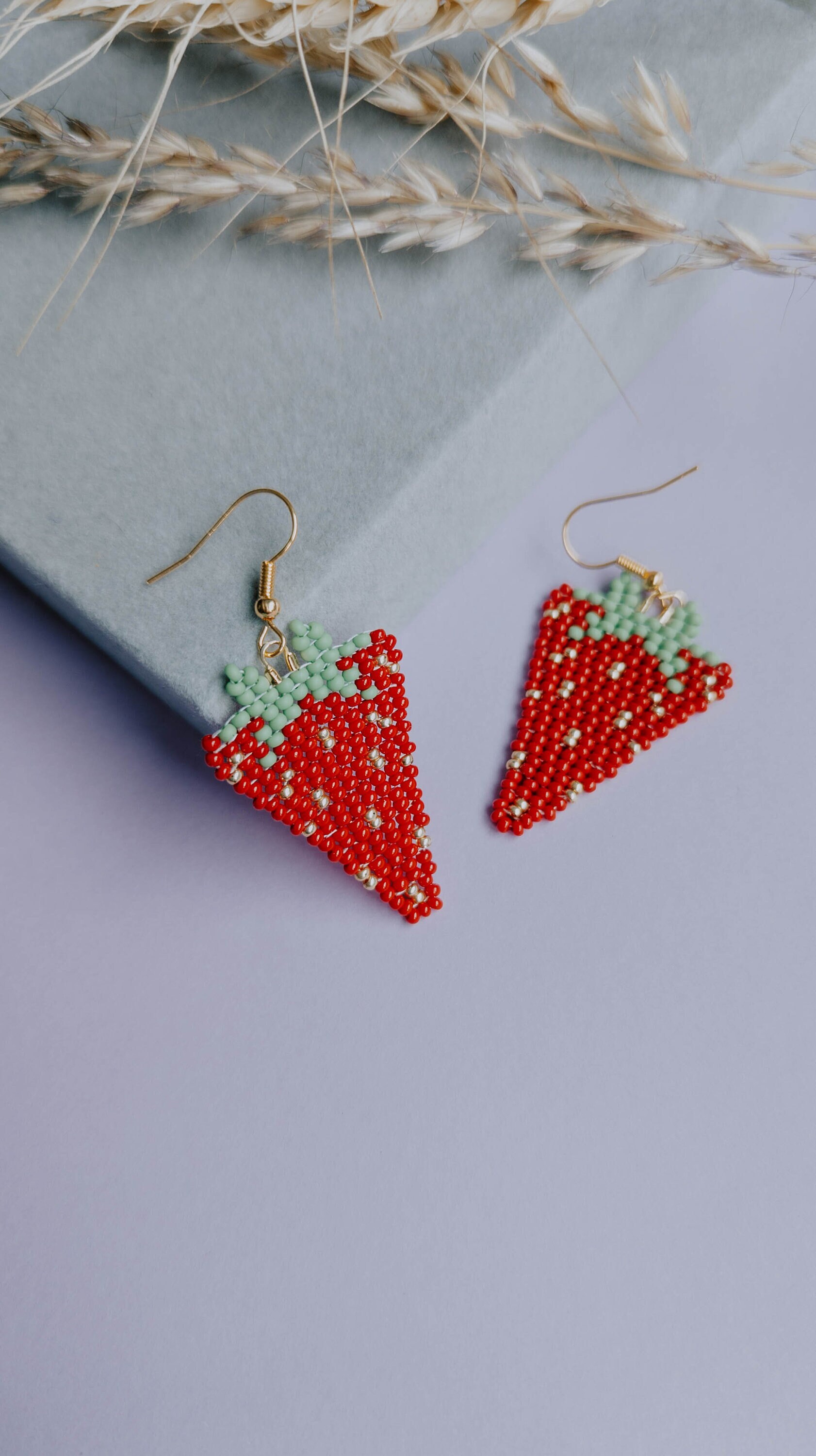 Strawberry Beaded Earrings Flower Bead Earrings Boho Plant Fringe Seed ...