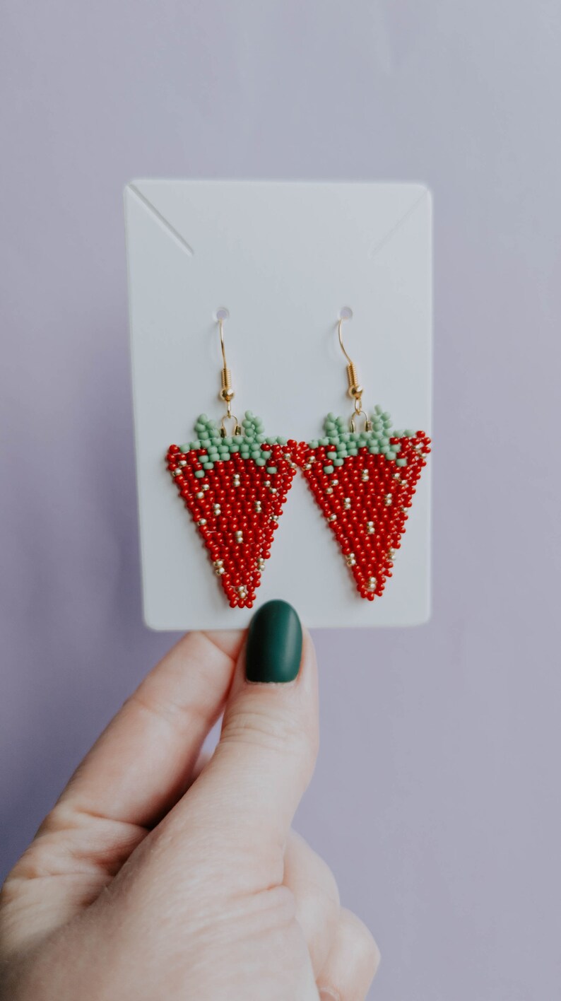 Strawberry Beaded Earrings Flower Bead Earrings Boho Plant Fringe Seed ...