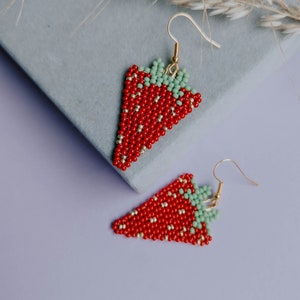 Strawberry Beaded Earrings Flower Bead Earrings Boho Plant Fringe Seed ...
