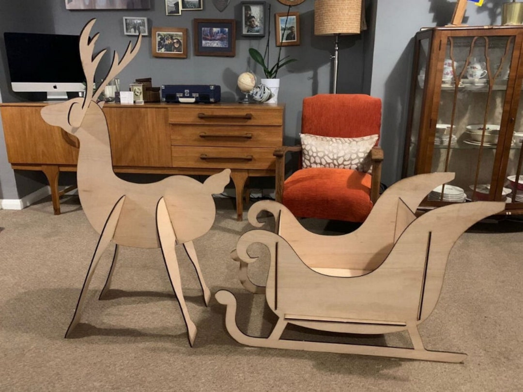 Christmas Wooden Santa Sleigh Reindeer Display Home Decor - Etsy