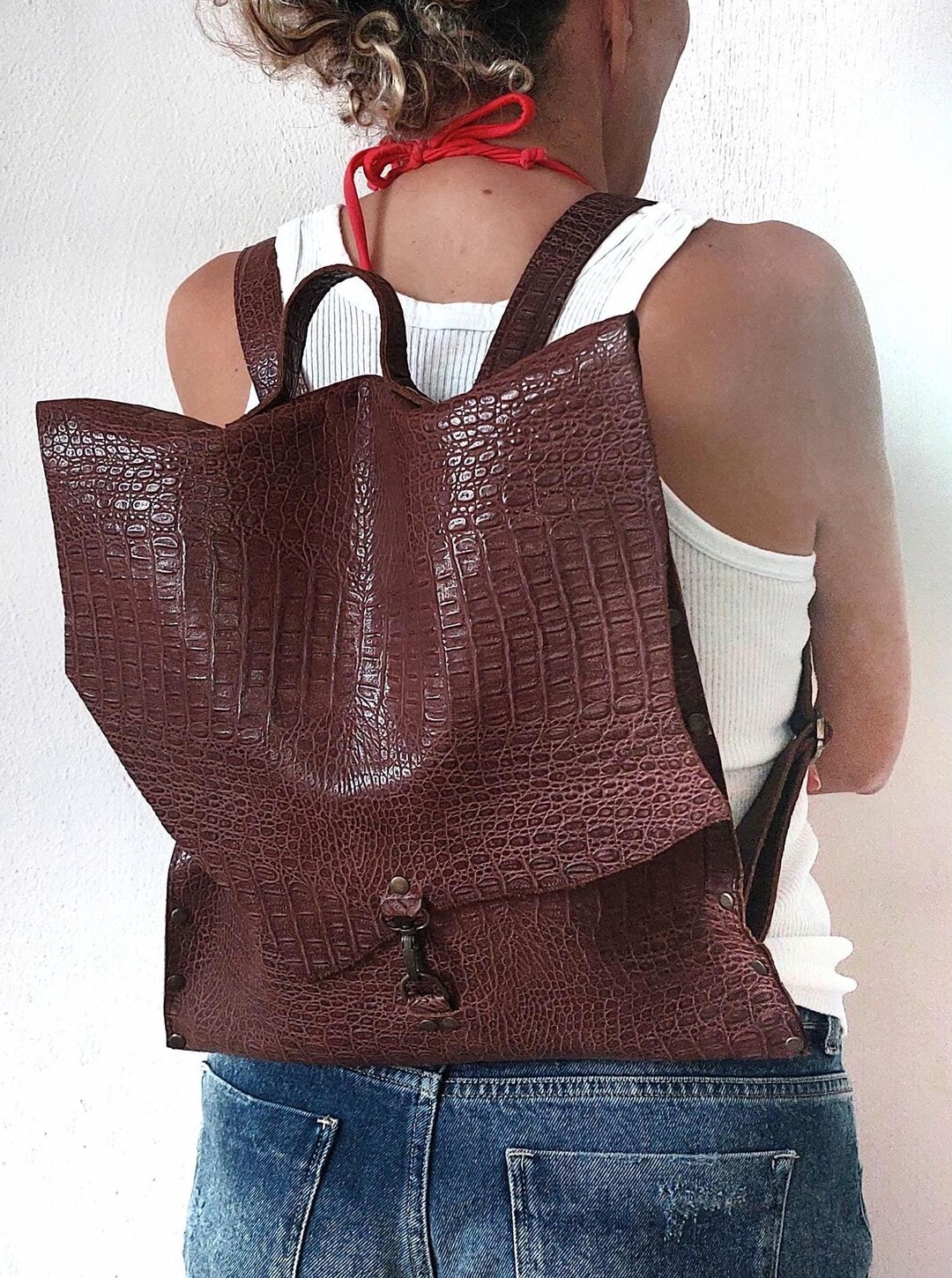 Extra Large Soft Leather Backpack, Elegant Crocodile Backpack ...