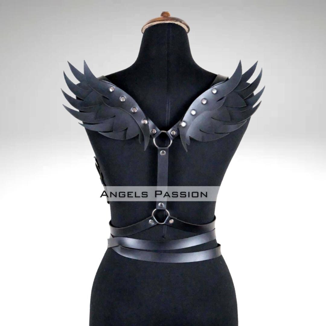 Women Angel Wings Leather Chest Harness, Leather Angel Costume, Women ...