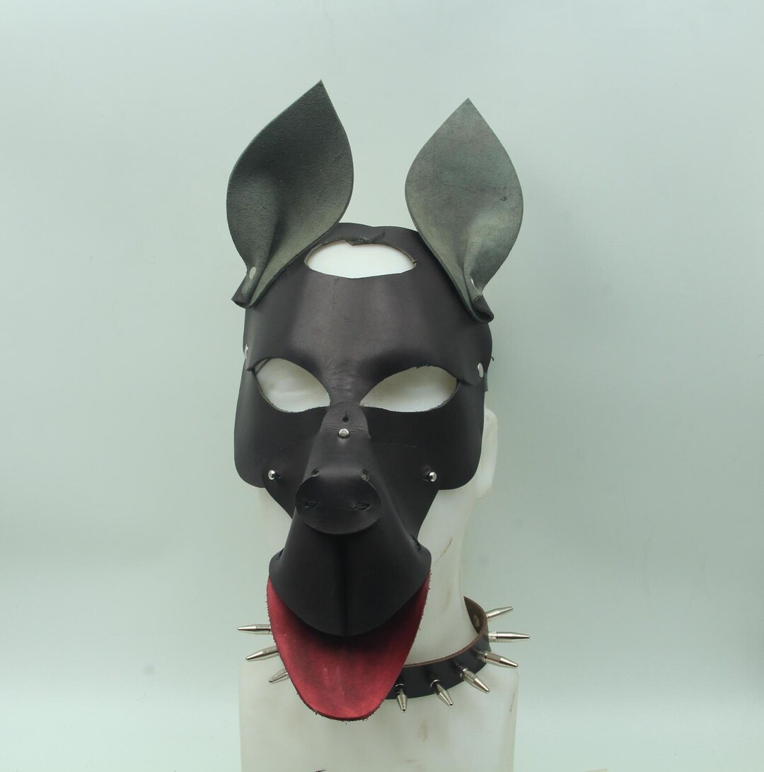 Leather Dog Facemask, Black Doggy Mask, Mask for Fetish Play, Dog Mask ...