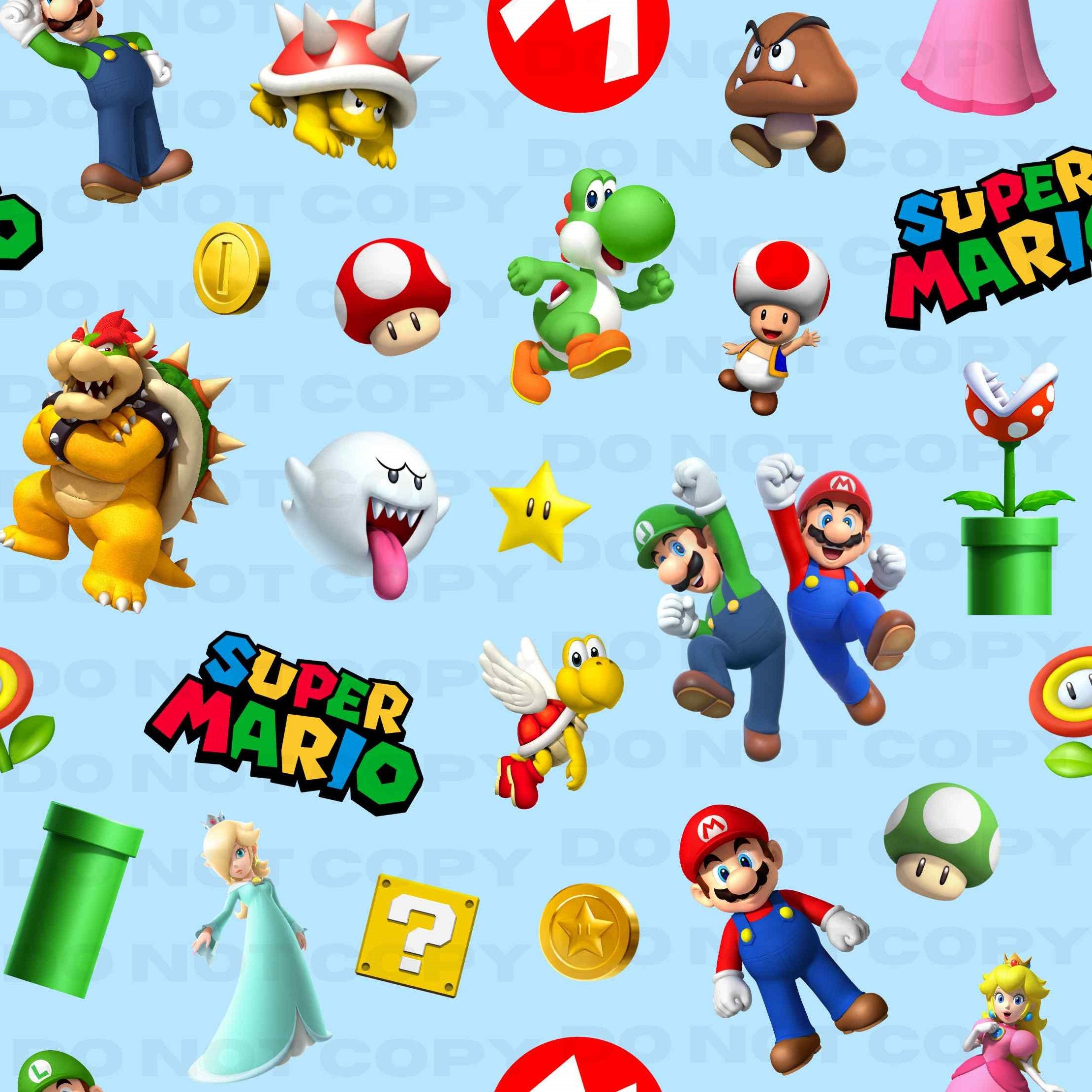 Super Mario Seamless 12x12 Digital Background, Luigi Peach Yoshi Bowser ...