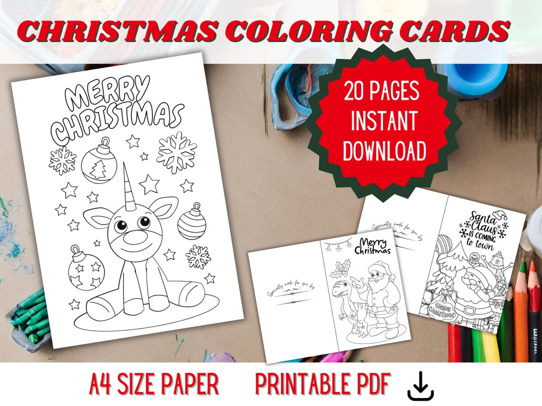 Christmas Coloring Cards, Color in Christmas Card, Christmas School ...