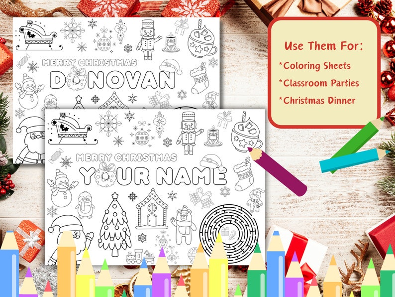 Editable Coloring Christmas Paper Placemats, Christmas Activities ...