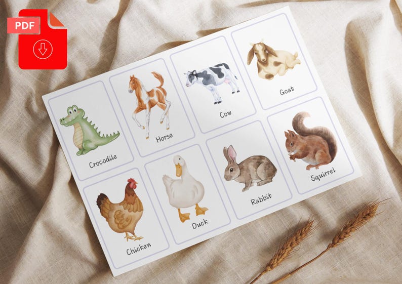 30 Animal Flashcards Printable Educational Cards for Kids - Etsy