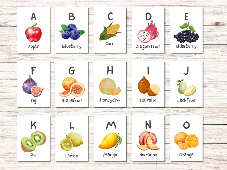 Fruits Cards Printable Flash Cards Preschool Flash Card Learning Fruits ...