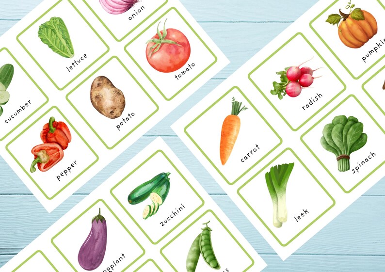 Printable Vegetable Flashcards for Kids 18 Colorful, Educational Cards ...