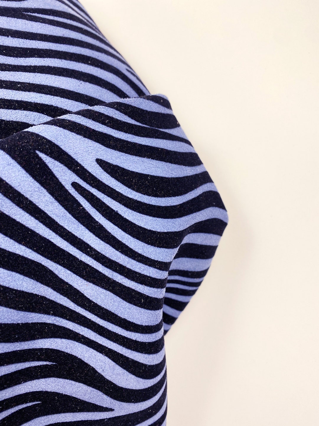 Zebra Printed Italian Leather in Black and Blue, Animal Print Genuine ...