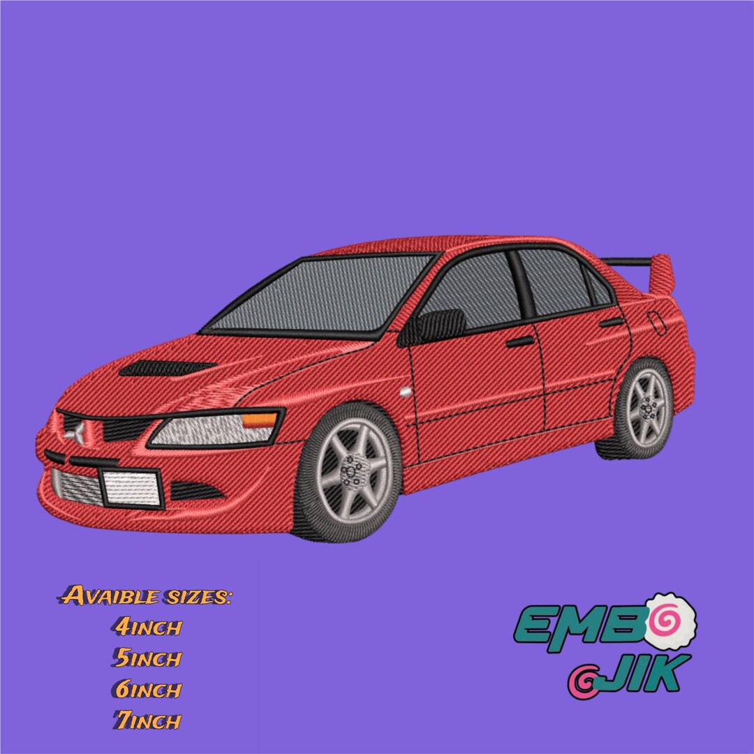 Mitsubishi Lancer Evo Embroidery Design, Red Jdm Car PES DST JEF, Drift ...