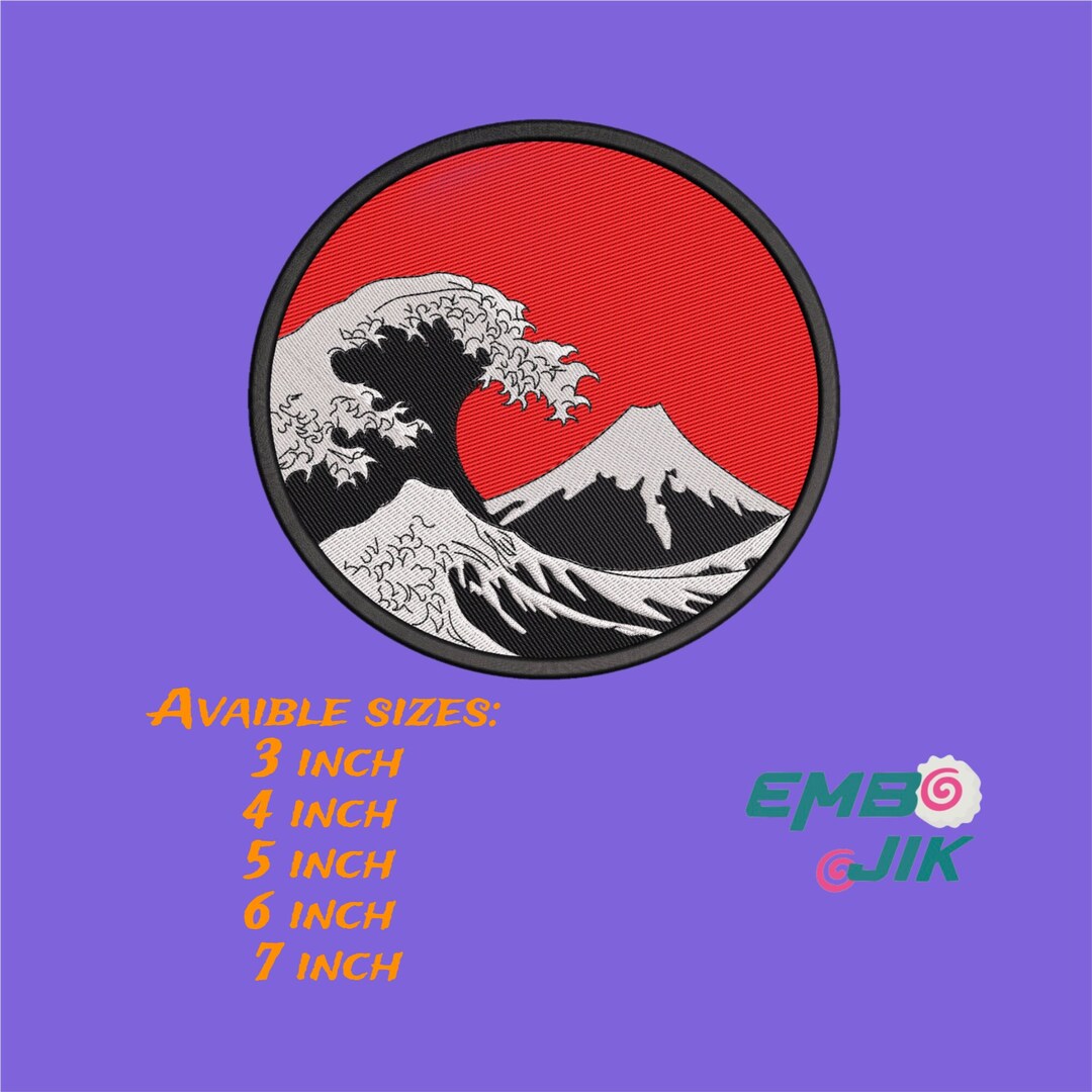 Embroidery Design Hokusai Wave Patch, Embroidery File Mountain Fuji ...
