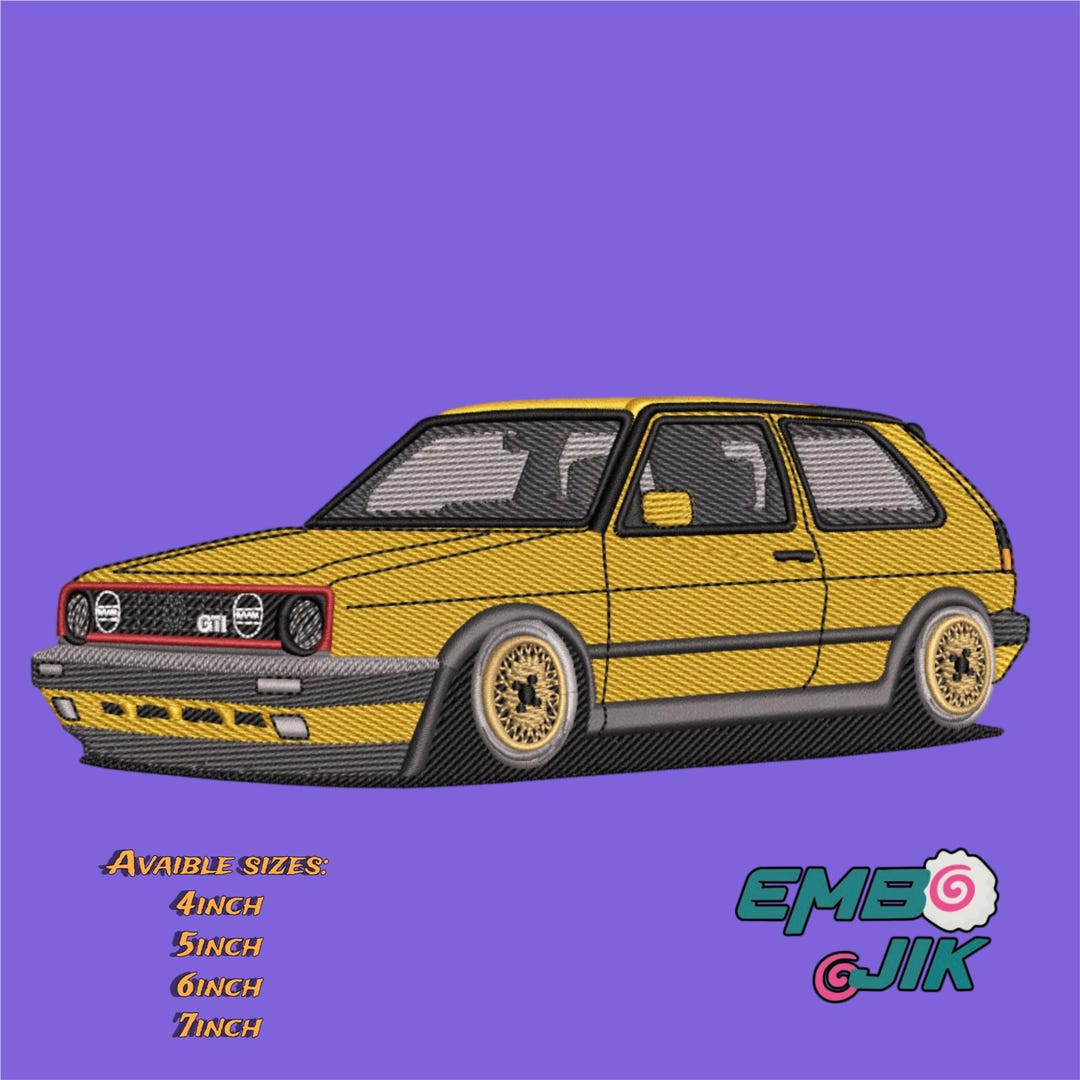 Volkswagen Golf Gti Mk2 Embroidery Design – Classic Euro Car Patch PES ...