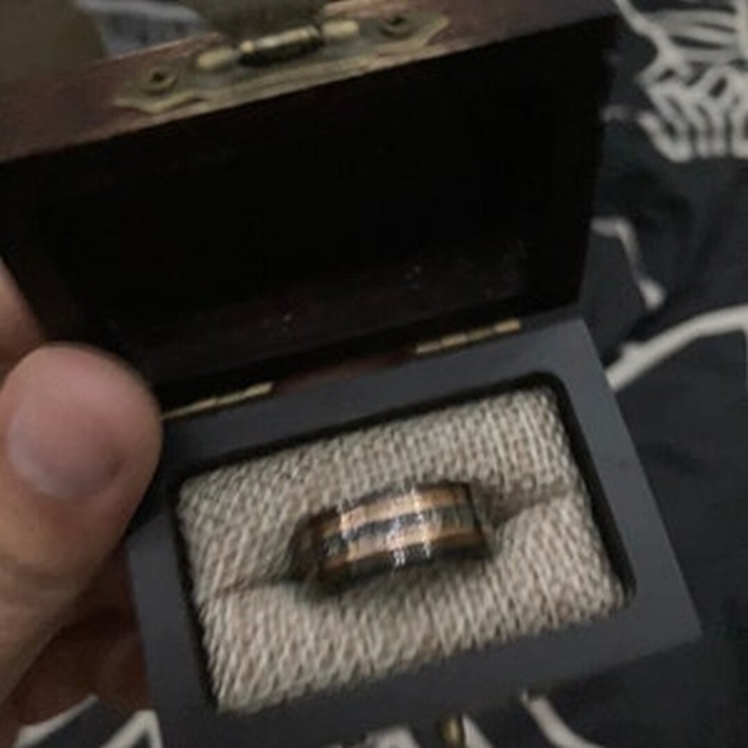 Burnt Whiskey Barrel Ring With Meteorite Meteorite Wedding - Etsy
