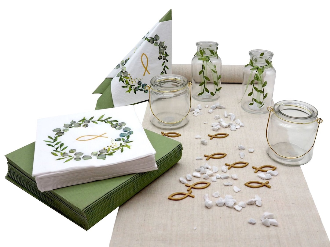 Table Decoration Communion Confirmation Eucalyptus Cream Sage Olive ...