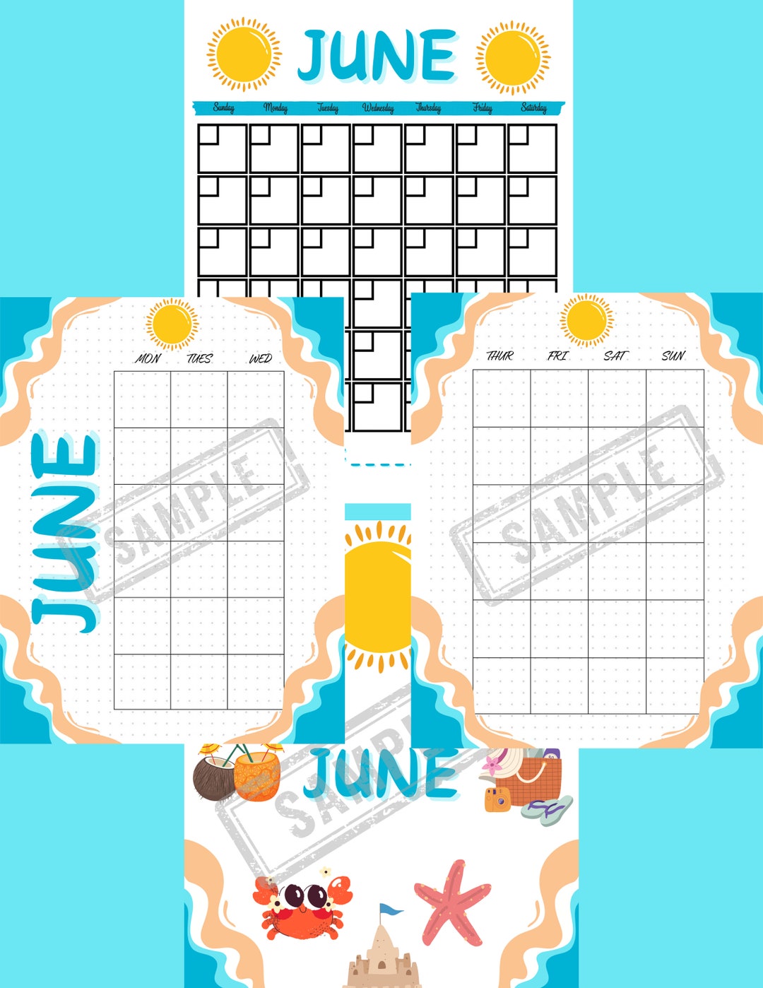 June Calendar Bundle - Bullet Journal Pages - - Etsy
