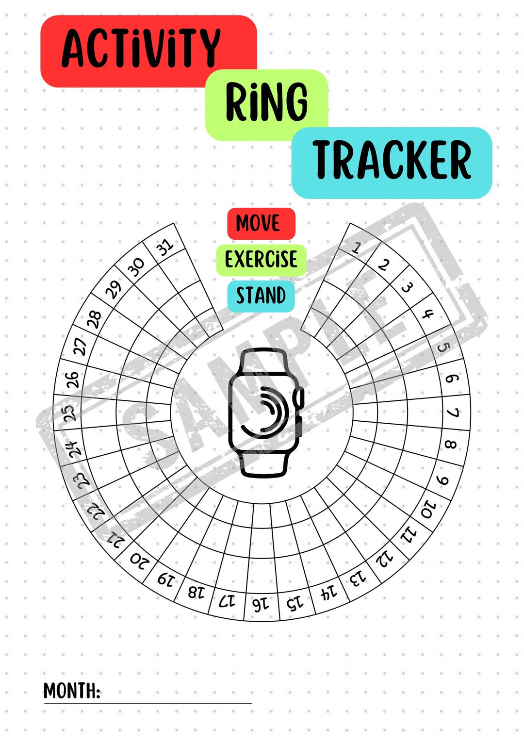 Activity Ring Tracker - Apple Watch - Bullet Journal Page - - Etsy