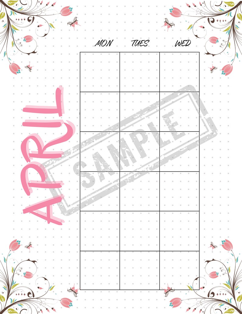 April Double Page Calendar Bullet Journal Page - Etsy