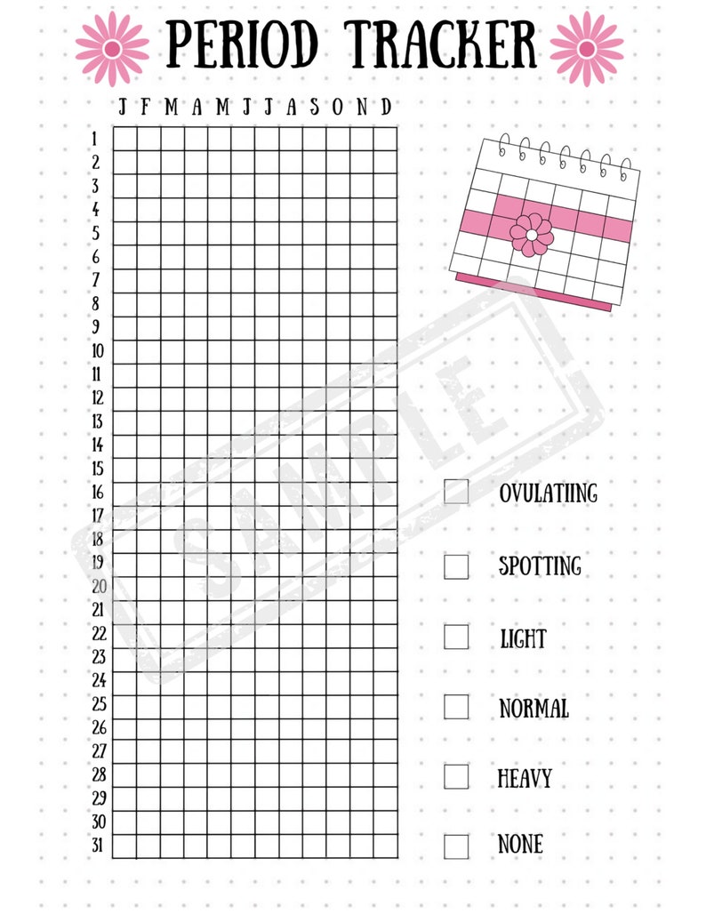 Period Tracker - A5 Journal Page - Printable Tracker - Journal Template ...