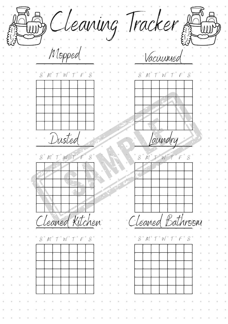 Cleaning Tracker Bullet Journal Page - Etsy