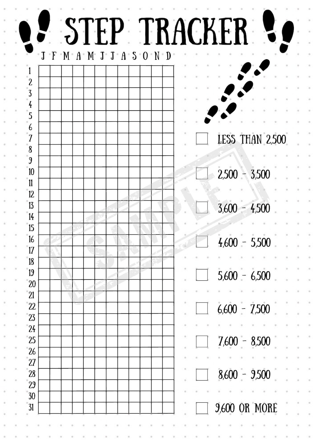 Step Tracker - Bullet Journal Page - - Etsy