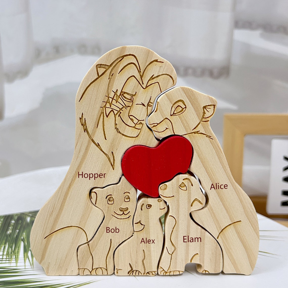 Personalized Lion Family Member Puzzle With Engraved Names, Father's ...