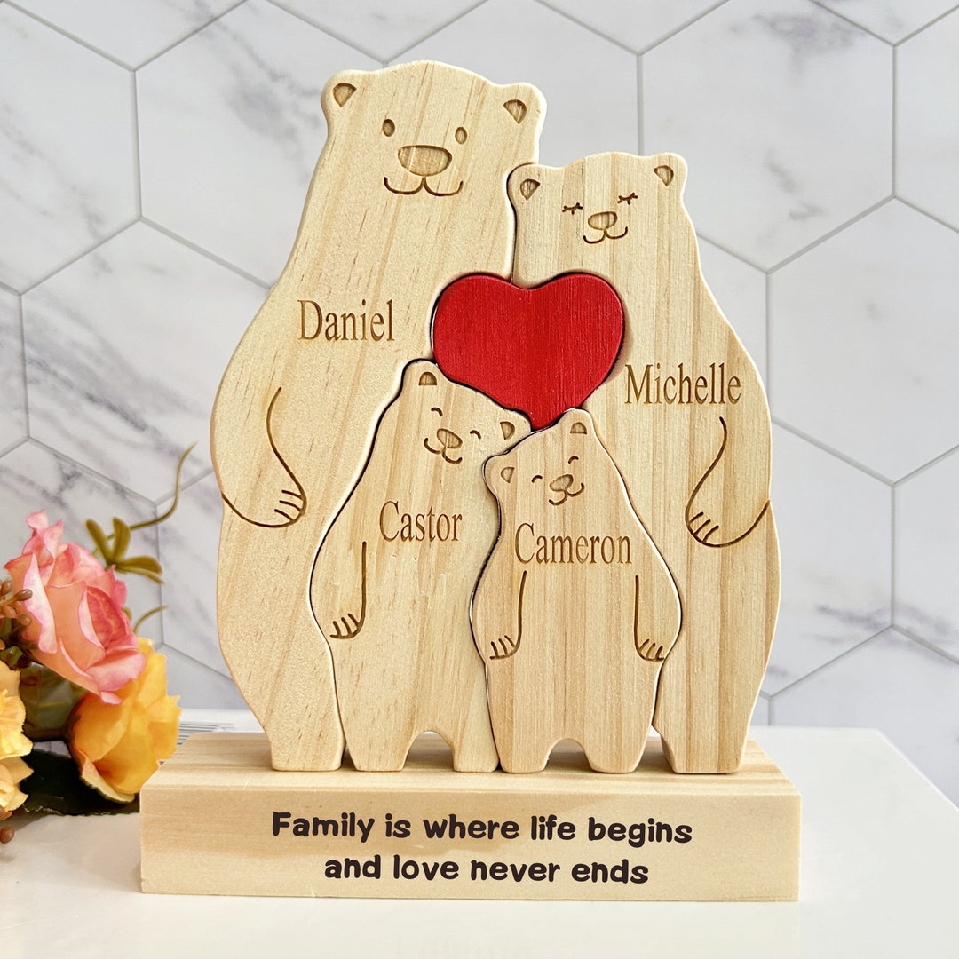 Personalized Family Decor Puzzle-custom Wooden Bear Family Puzzle-cute ...