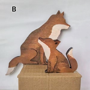 2 Cute Carved Wooden Foxes Home Decor-wall Art-door Frame Decor-wooden ...