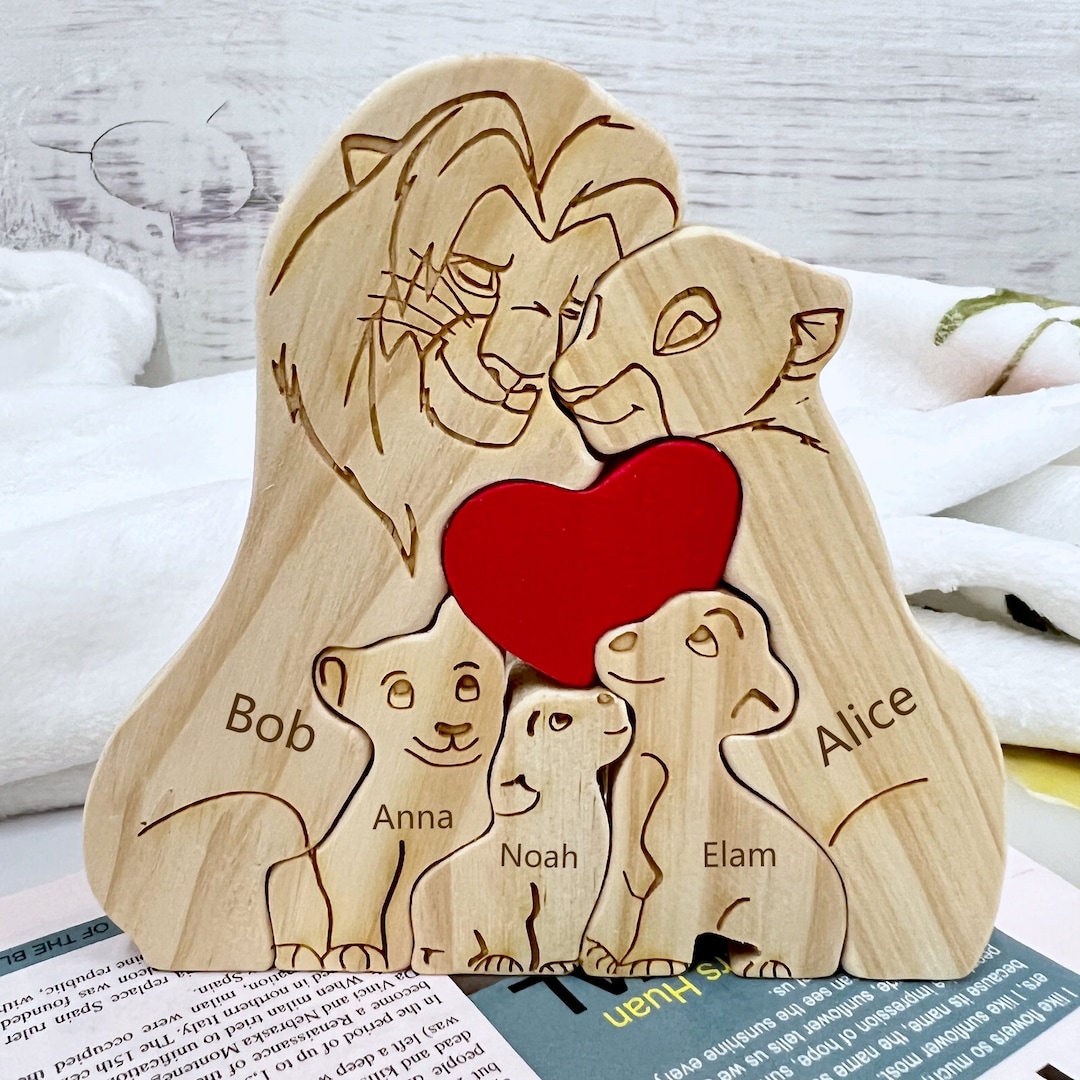 Personalized Lion Family Members Wooden Puzzle, Father's Day Gift That ...