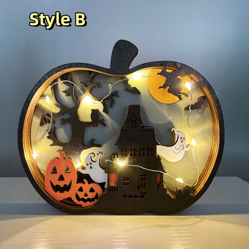 Custom 3D Wooden Pumpkin Ornaments With Lights,halloween Pumpkin Decor ...