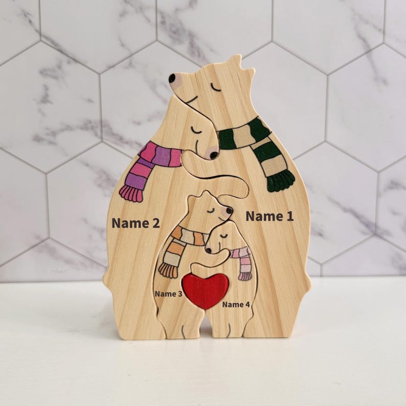 Customized Christmas Wooden Bear Family Members Puzzle,engraved Name ...