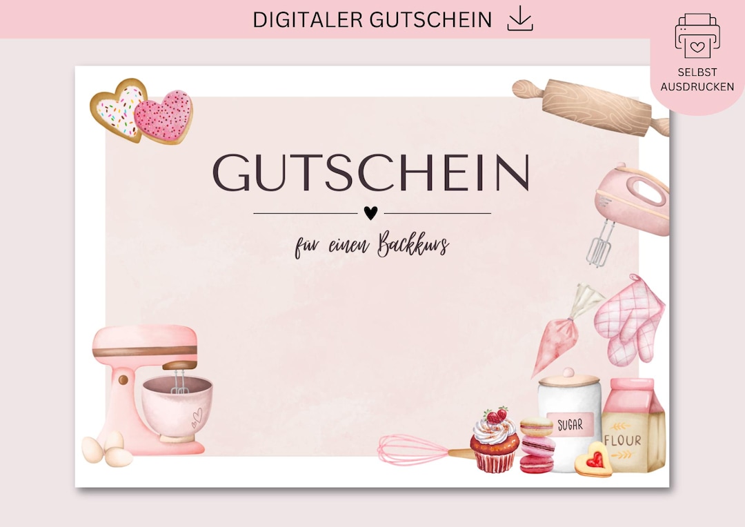 Voucher to Print/ Baking Course / Baking Together / Voucher Template ...