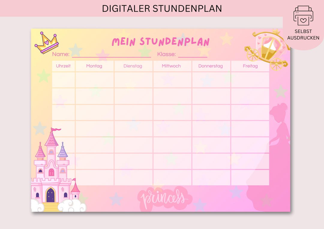 School Timetable "princess" / Timetable Template for Printing / Start ...