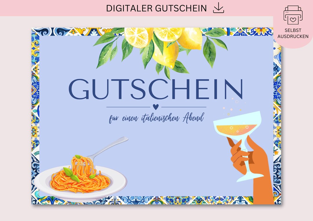 Printable Voucher for Dining Out, Italian Restaurant, PDF + JPG ...
