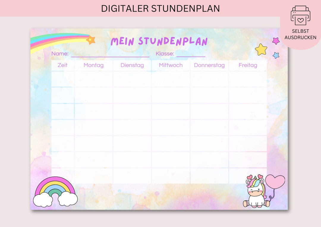 School Timetable "unicorn" / Timetable Template for Printing / Start of ...
