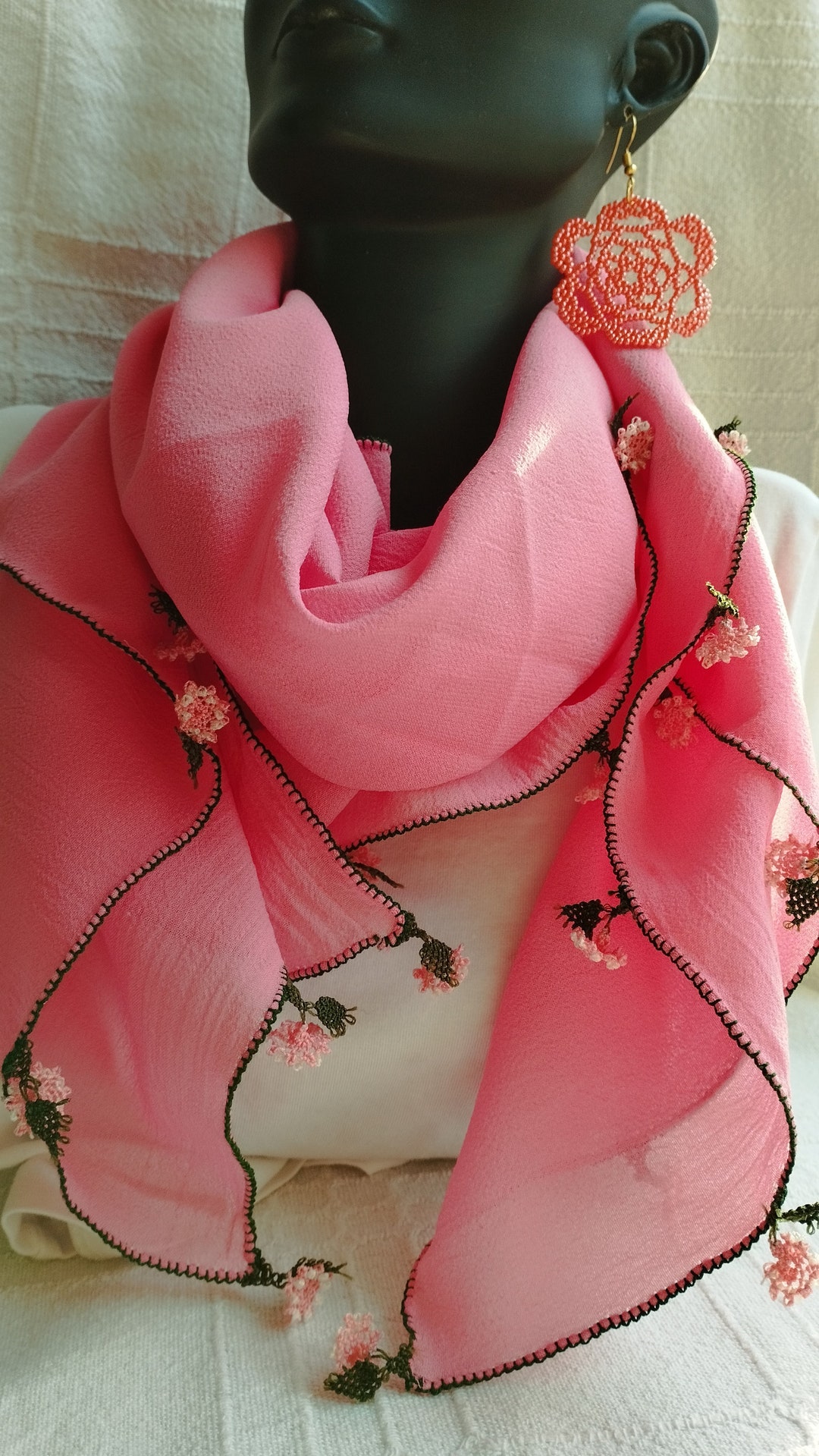 Pink Vintage Tradital Turkish Oya Scarf, Very Thin, Needle Lace ...