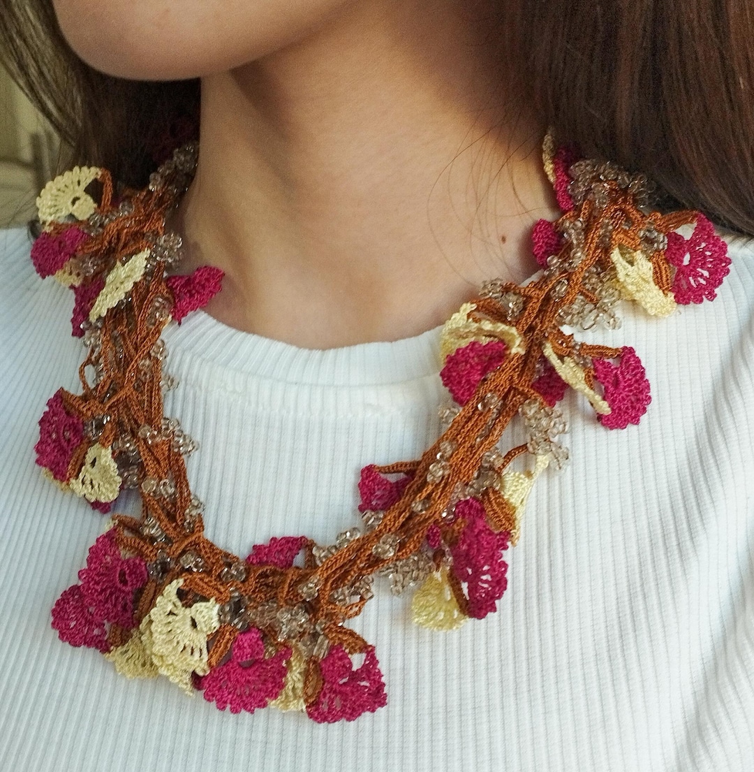 Traditional Turkish Oya Flower Necklace,needle Lace Jewelry, Handwoven ...