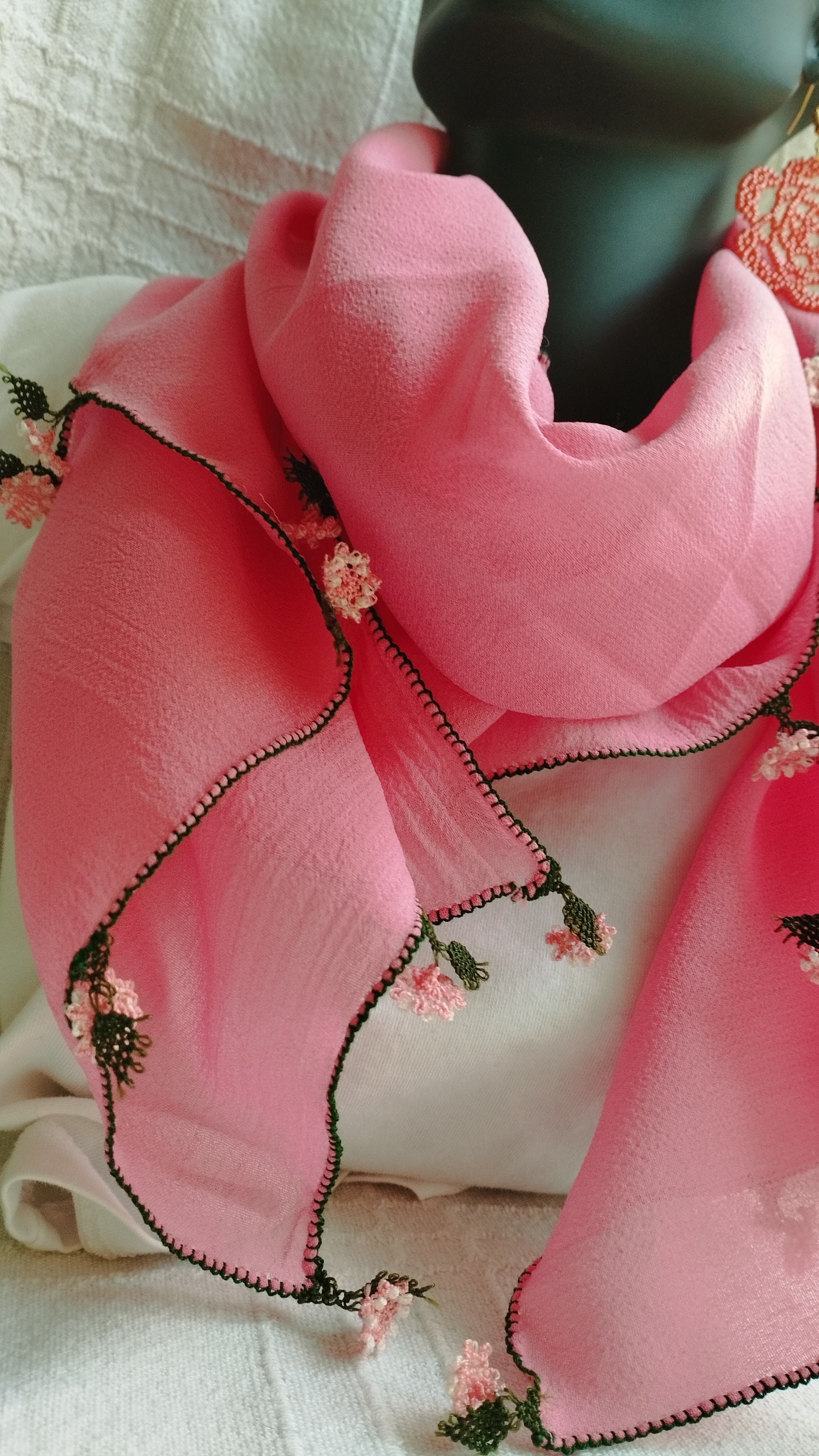 Pink Vintage Tradital Turkish Oya Scarf, Very Thin, Needle Lace ...