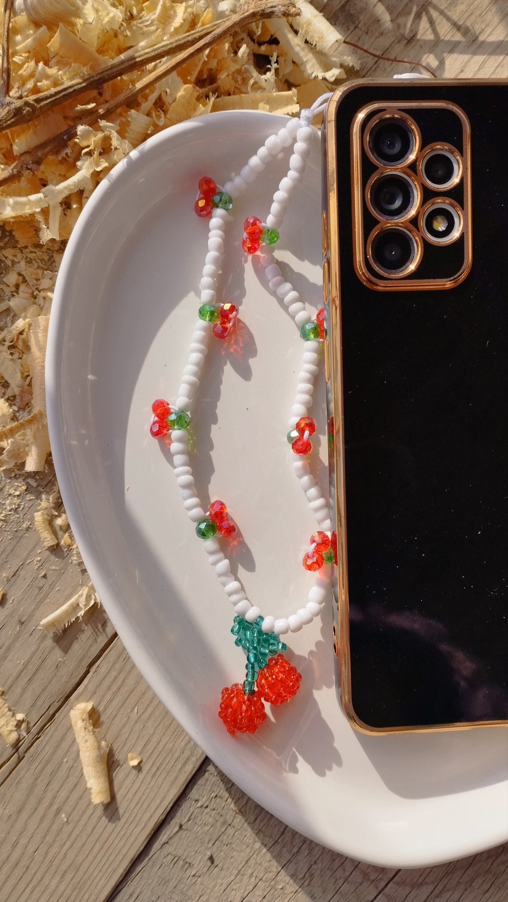 Fruit Jewelry, Red Cherry Phone Charm, Beaded Y2k Phone Strap,accessory ...