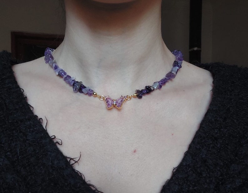 Purple Butterfly Dainty Necklace Crystal Amethyst Necklace February ...
