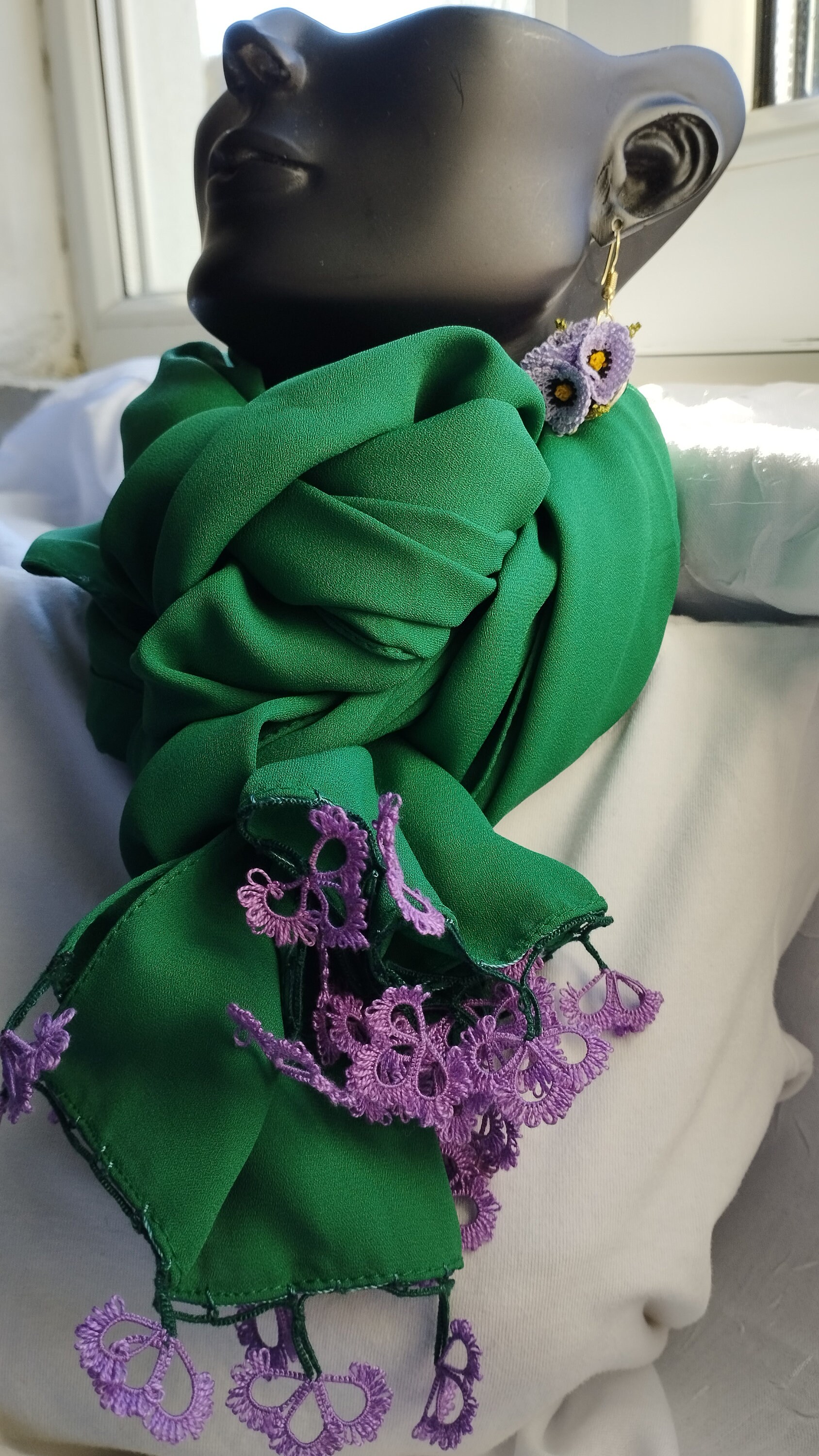 Green Turkish Oya Scarf Needle Lace Traditional Head Scarf - Etsy