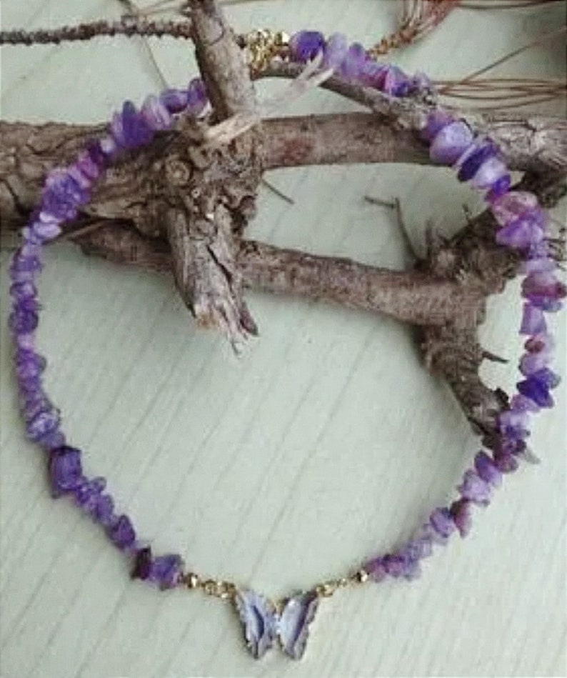 Purple Butterfly Dainty Necklace Crystal Amethyst Necklace February ...