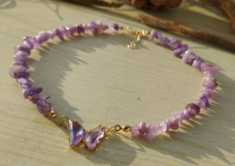 Purple Butterfly Dainty Necklace Crystal Amethyst Necklace February ...