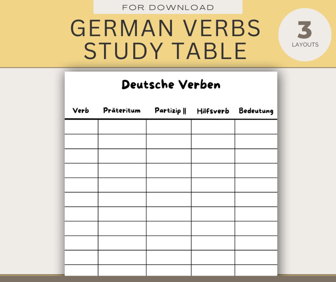German Verbs PDF With Conjugation Worksheet Template, Printable German ...