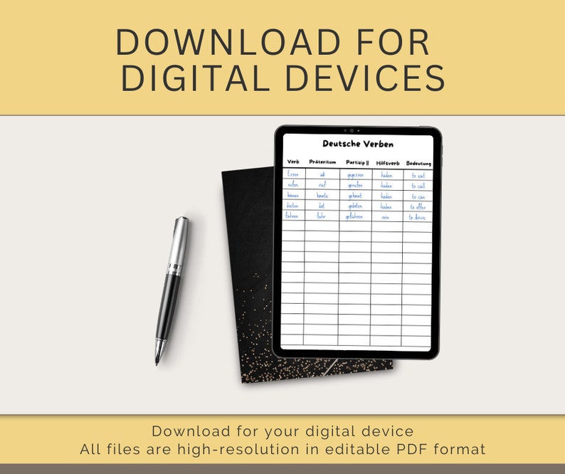 German Verbs PDF With Conjugation Worksheet Template, Printable German ...