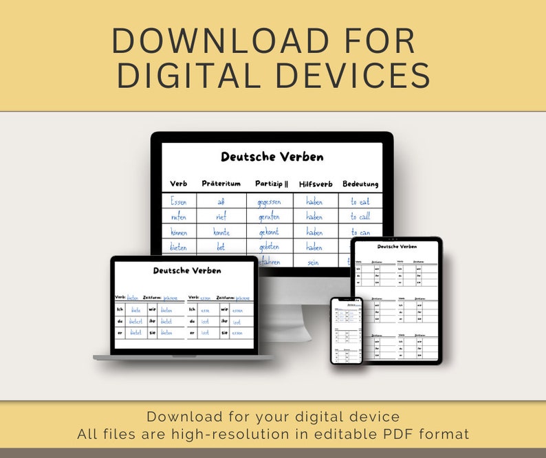 German Verbs PDF With Conjugation Worksheet Template, Printable German ...