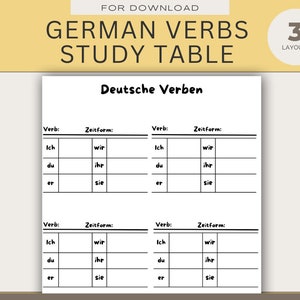 German Verbs PDF With Conjugation Worksheet Template, Printable German ...