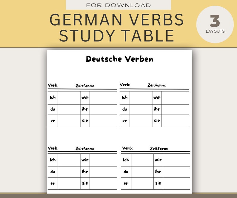 German Verbs PDF With Conjugation Worksheet Template, Printable German ...