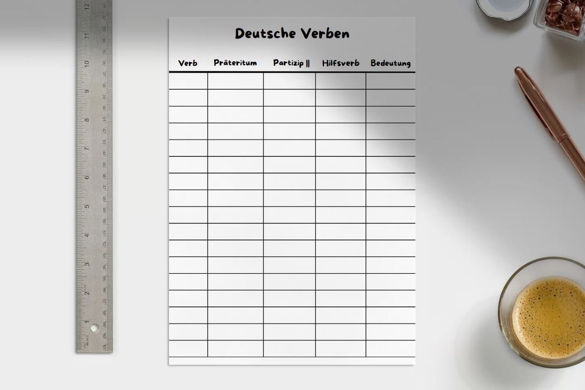 German Verbs PDF With Conjugation Worksheet Template, Printable German ...