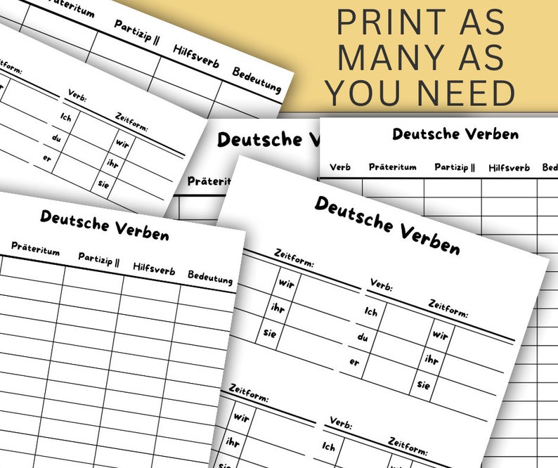 German Verbs PDF With Conjugation Worksheet Template, Printable German ...